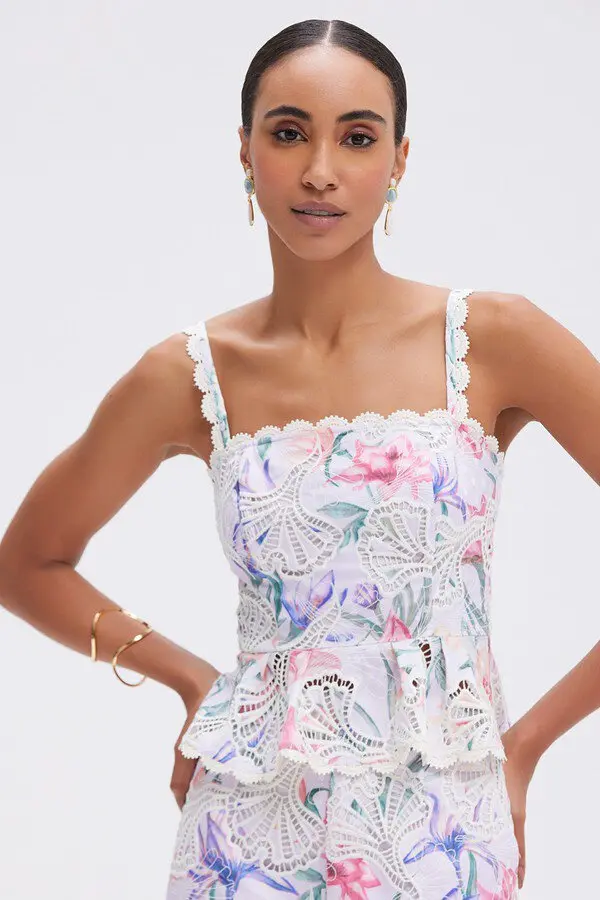 PatBO Amaryllis Embroidered Peplum Top - Blue