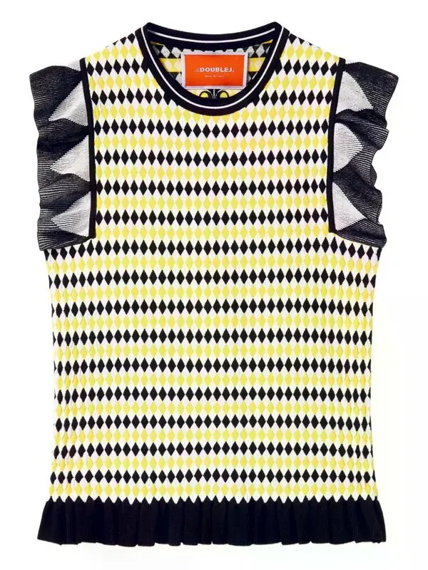 La DoubleJ Checkers Ruffled Short-sleeve Top