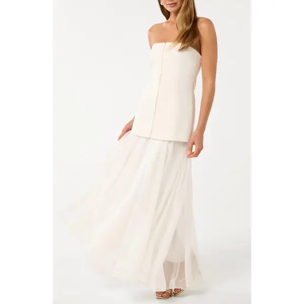 EVER NEW Mixed Media Strapless Dress