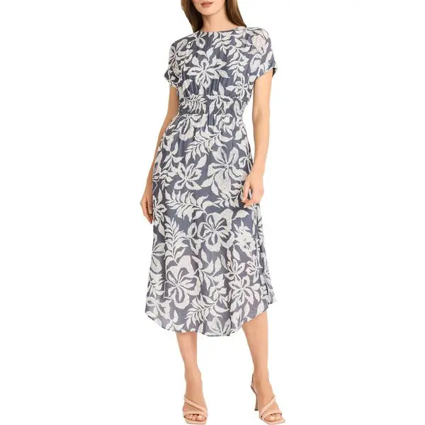 Maggy London Floral Smocked Waist Midi Sundress