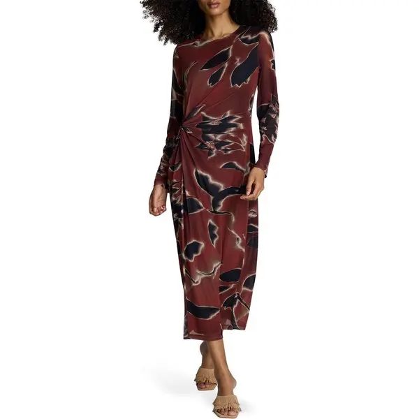 KENNETH COLE Side Knot Long Sleeve Midi Dress