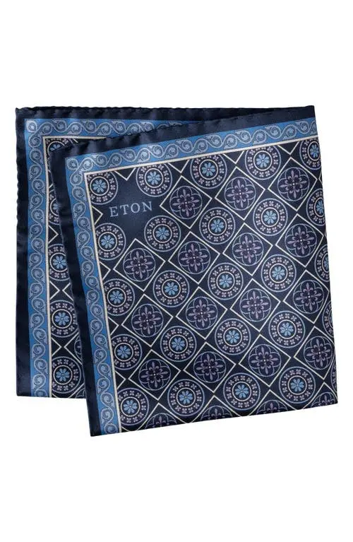 Eton Medallion Silk Pocket Square - Dark Blue
