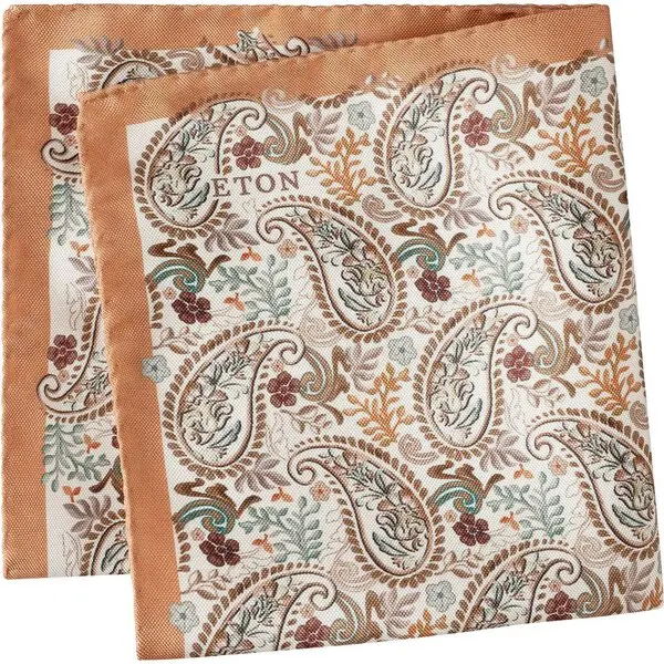 Eton Paisley Silk Pocket Square - Medium Orange