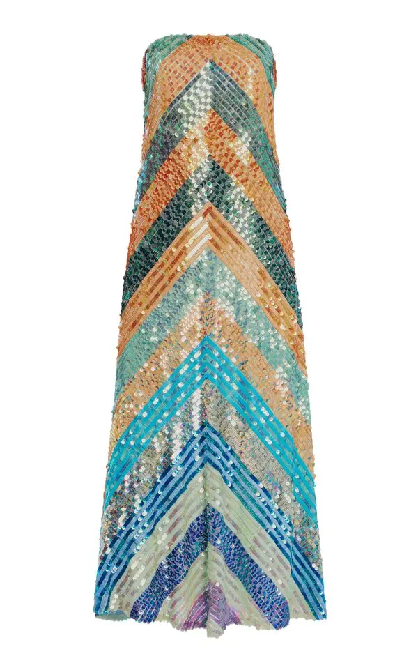 Christopher John Rogers Strapless Sequined Midi Dress