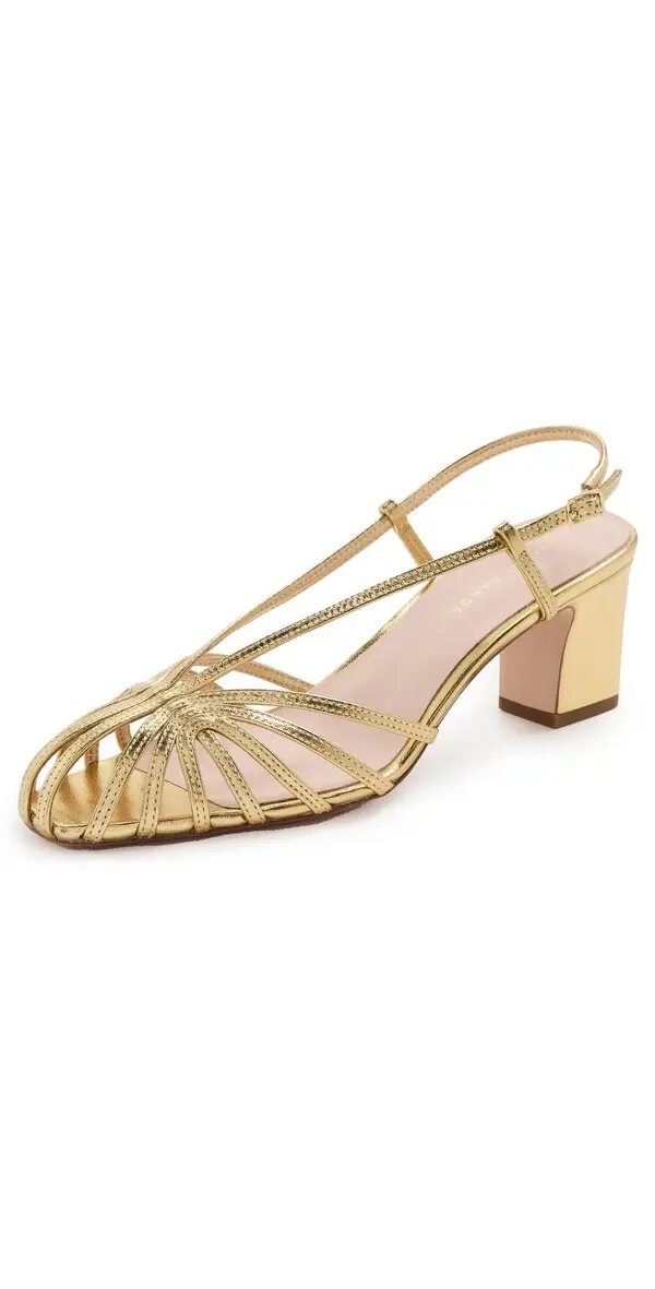 LOEFFLER RANDALL Priscilla Lattice Slingback Heeled Sandals - Gold