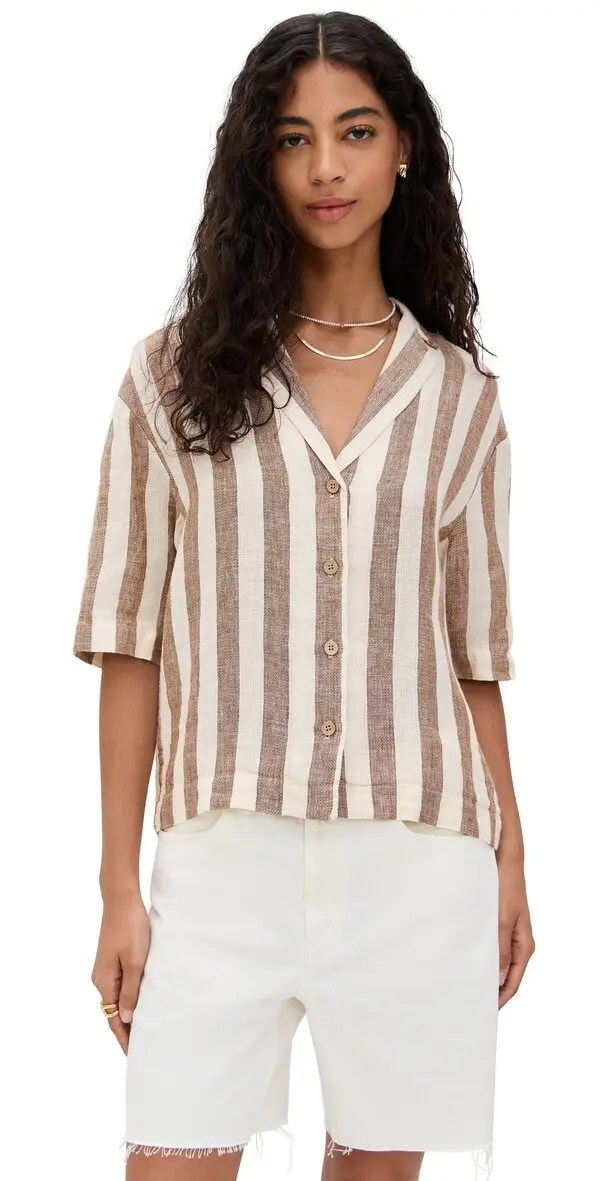 Faherty Brand Palma Linen Camp Shirt - Cocoa Beach Stripe
