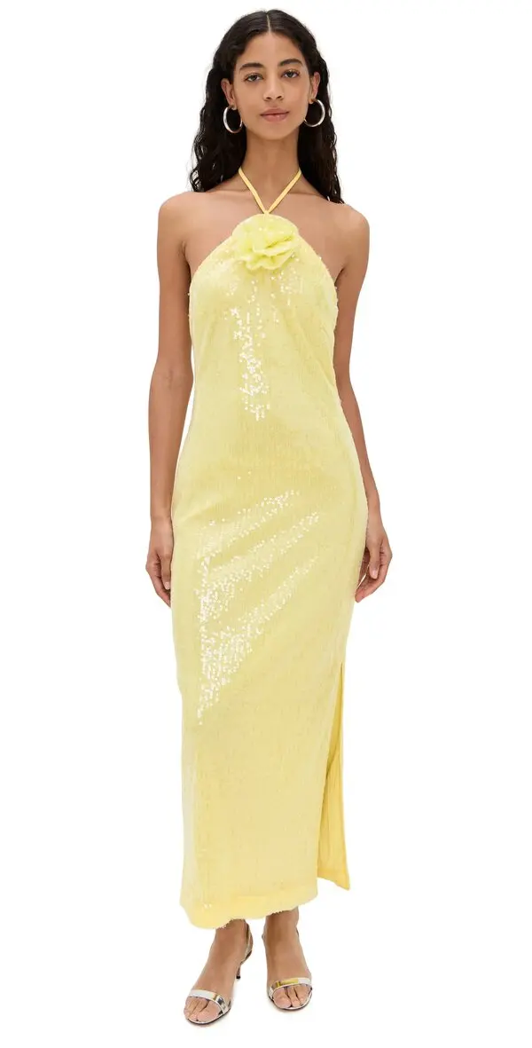 Endless Rose Sequin Rosette Halter Maxi Dress - Butter - 30% Off |  Editorialist