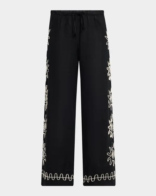 Rails Emmie Embroidered Linen Pants - Blkwht