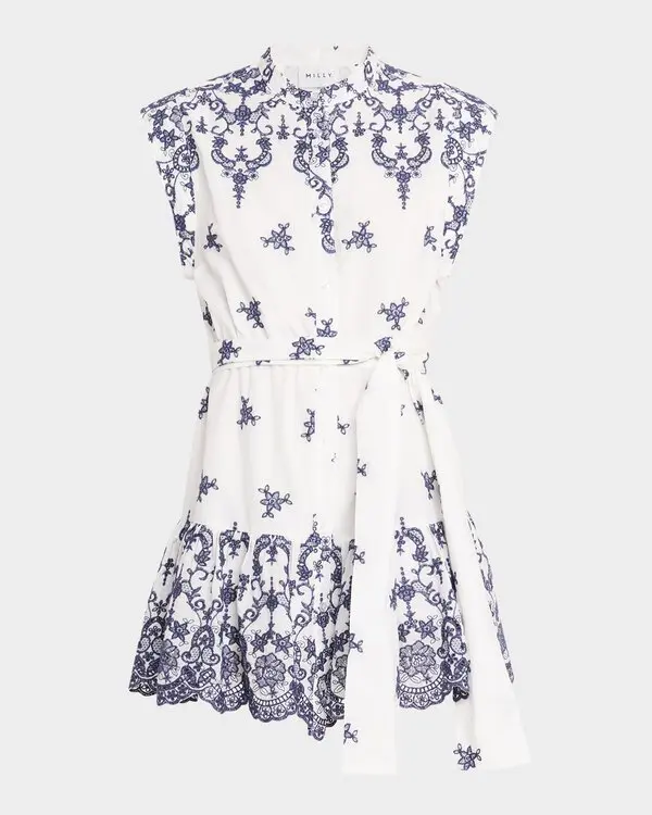 MILLY Neelie Floral Eyelet-embroidered Mini Dress