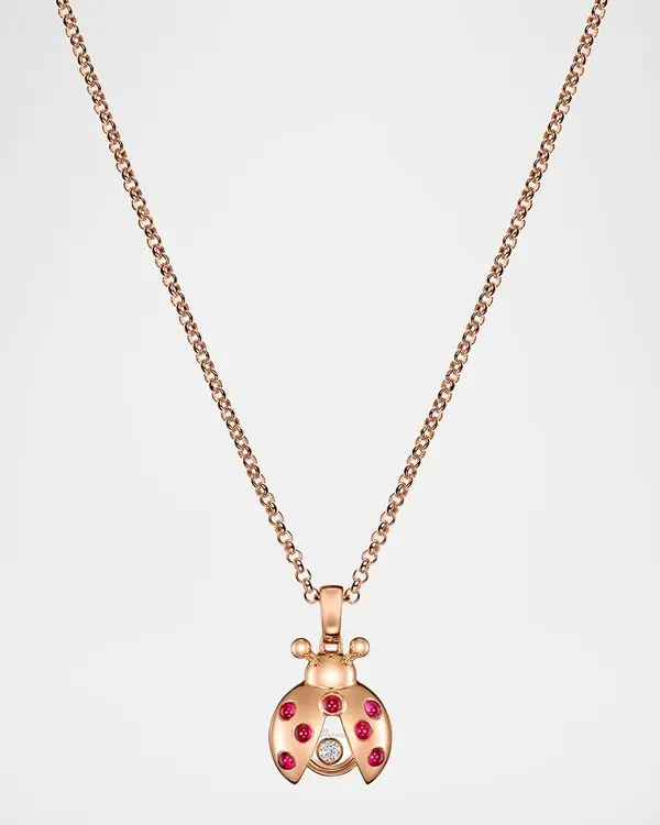 Chopard 18k Rose Gold Happy Diamonds Ladybug Pendant Necklace - Ruby