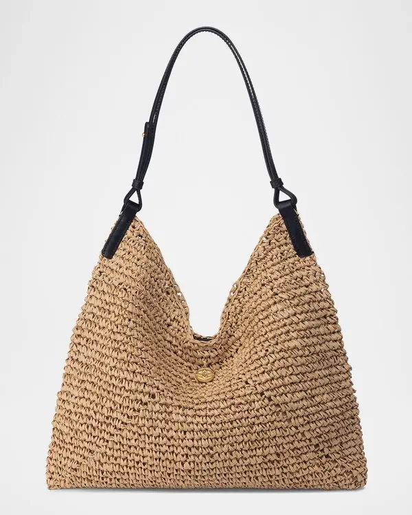 ORYANY Triangle Crochet Raffia Shoulder Bag - Natural