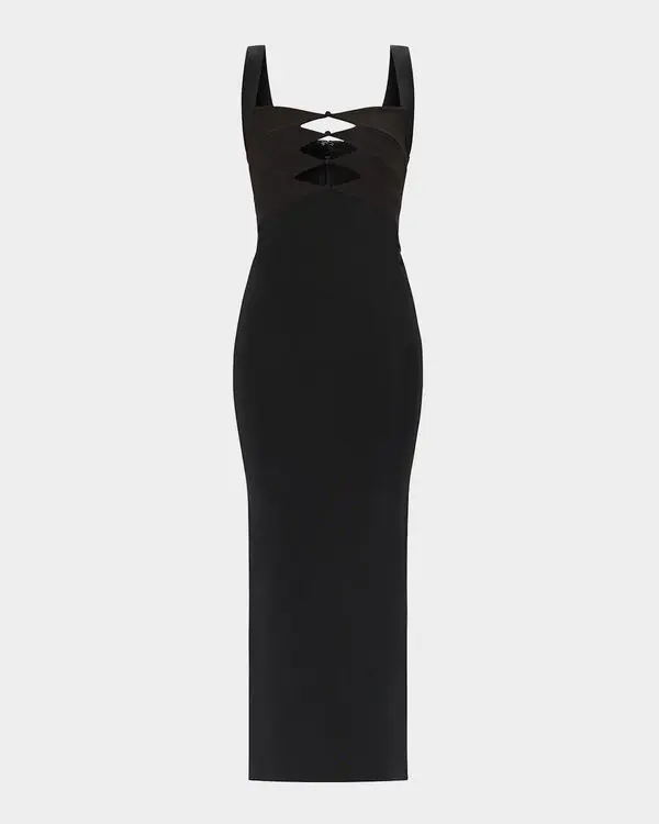 Herve Leger Alessia Cutout Bodycon Ankle Gown - Black