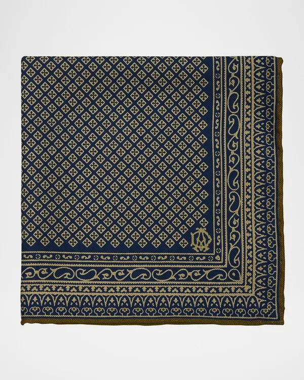 Dunhill Diamond-woven Mulberry Silk Pocket Square - Spring Navy