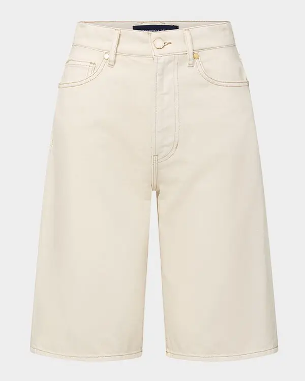 Veronica Beard Charlotte Denim Bermuda Shorts - Ecru