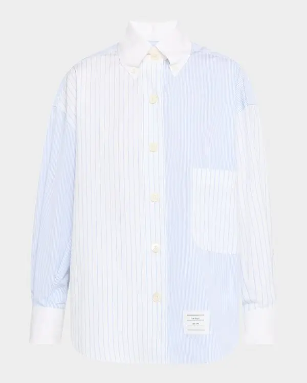 Thom Browne Micro Striped Poplin Oversized Shirt - Light Blue
