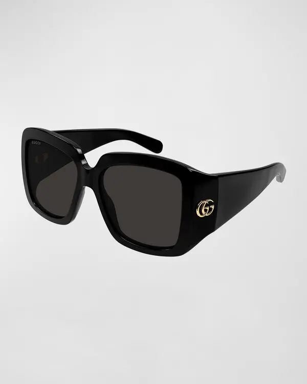 Gucci Rectangle Sunglasses - Shiny Black Mazzucchelli