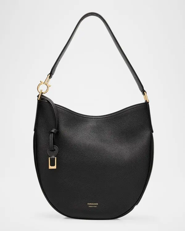 FERRAGAMO Smile Grain Leather Hobo Bag