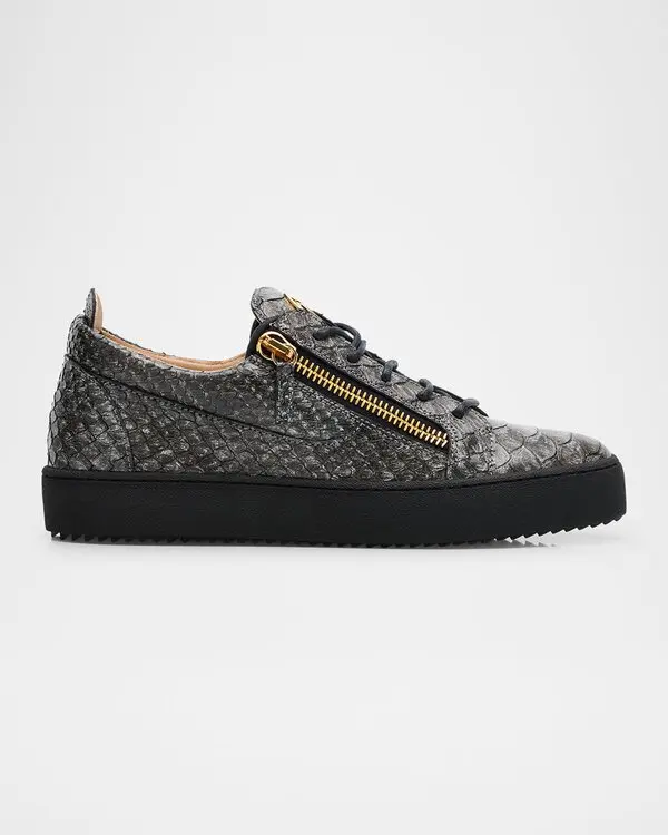 GIUSEPPE ZANOTTI Metallic Croc-print Leather Low-top Sneakers
