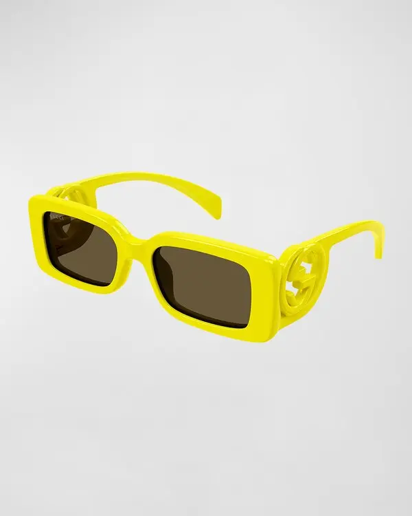 Gucci Monochrome Gg Rectangle Sunglasses - Shiny Solid Acid Yellow