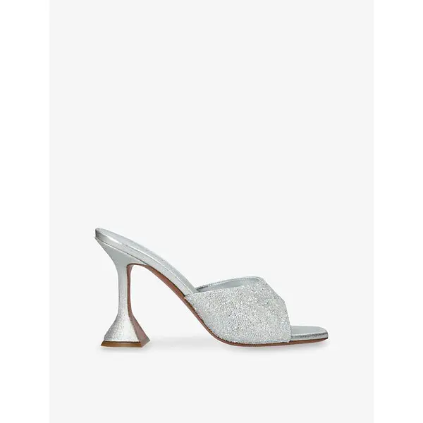 Amina Muaddi Lupita 95 Crystal-mesh And Suede Heeled Mules