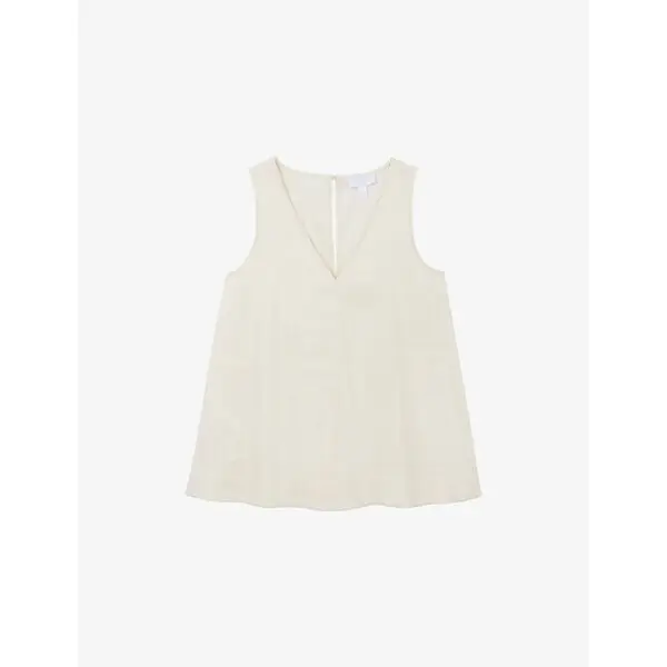 THE WHITE COMPANY V-neck Relaxed-fit Stretch Linen-blend Shell Top
