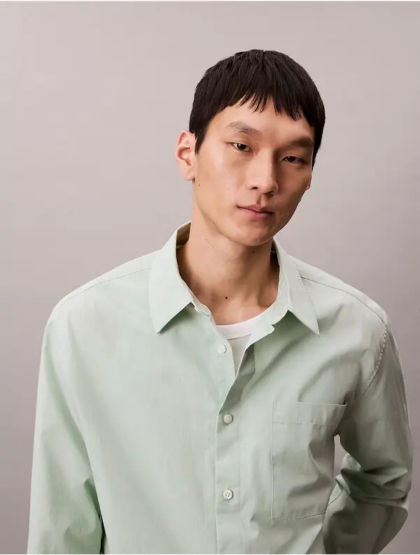 Calvin Klein Cotton Poplin Relaxed Button-down Shirt - Silt Green