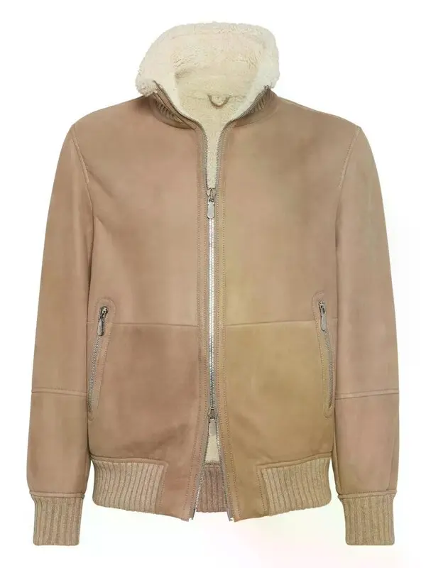 Brunello Cucinelli Shearling-collared Suede Jacket - Brown