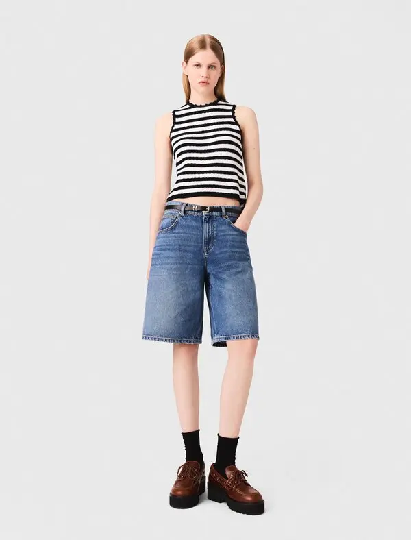 Maje Cotton Denim Bermuda Shorts