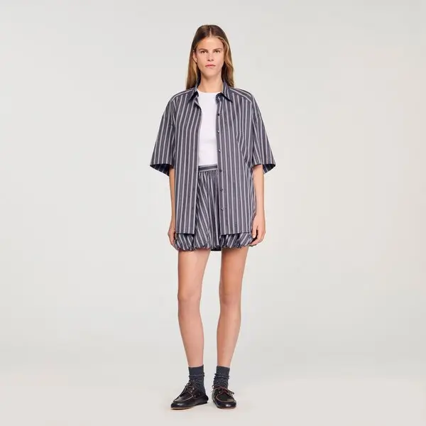 Sandro Oversized Striped Rhinestone Shirt - Grey