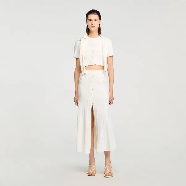 Sandro Pointelle Knit Midi Skirt