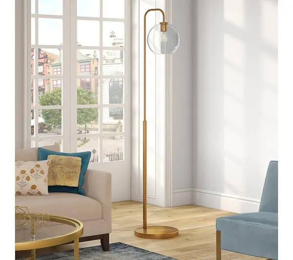 HUDSON&CANAL Harrison Arc Floor Lamp With Glass Shade