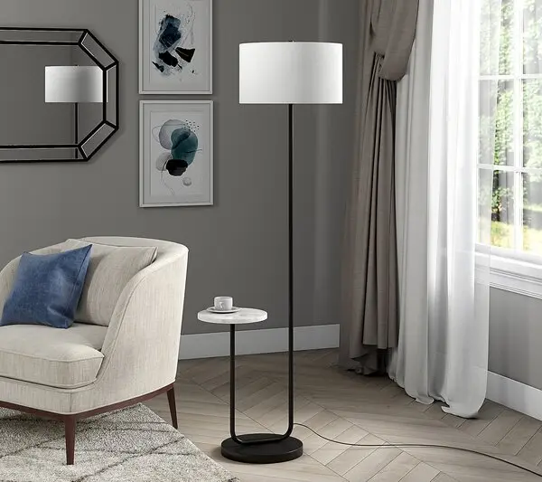 HUDSON&CANAL Jacinta Floor Lamp With Marble Tra Y Table