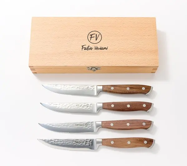 FABIO VIVIANI As Is 4pc Forged Steak Knife Set W/ Storage