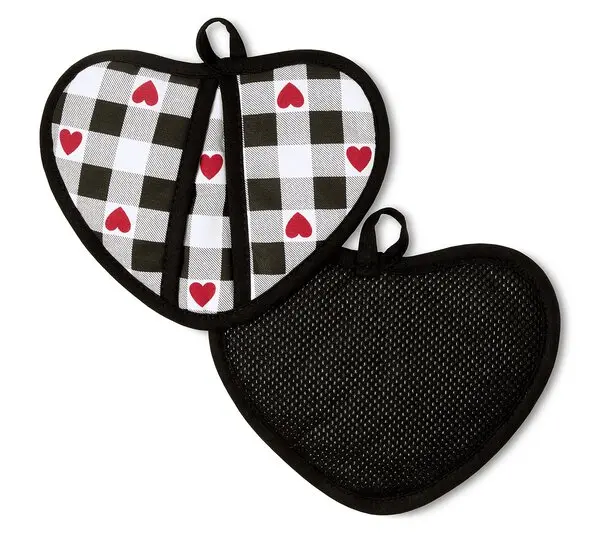 MARTHA STEWART Love Check Heart Shaped Potholde R 2-pack Set