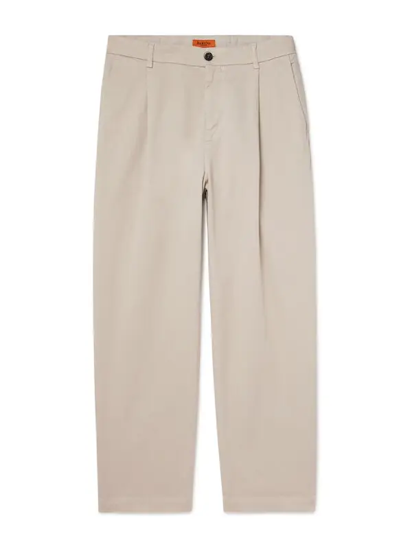 Barena Venezia Tapered Cropped Pleated Stretch-cotton Twill Trousers - Neutrals