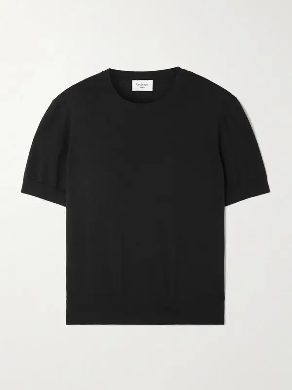 Saint Laurent Cropped Wool T-shirt - Black