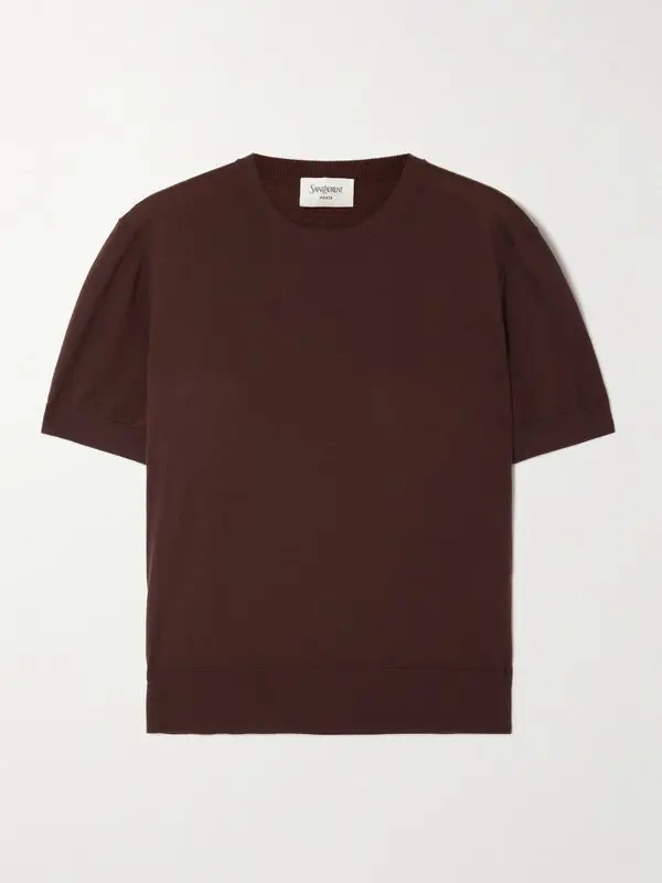 Saint Laurent Cropped Wool T-shirt - Brown