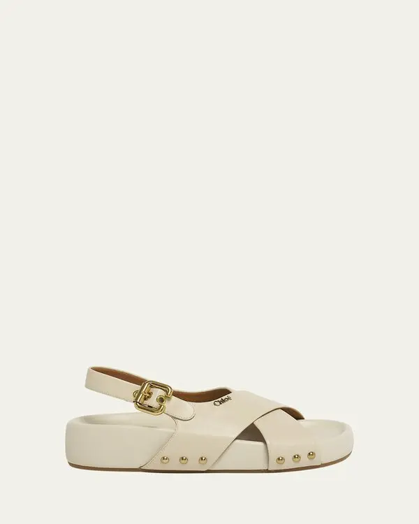Chloé Paddington Leather Crisscross Sandals - Eggshell