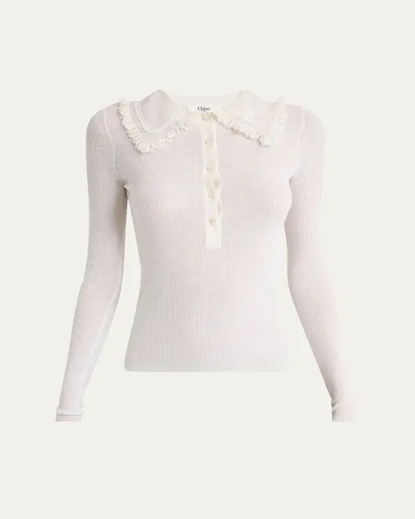 Chloé Lace-collar Ribbed Knit Top