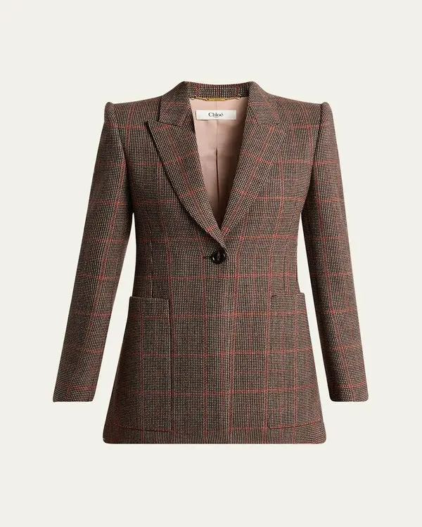 Chloé Plaid Single-breasted Jacket - Brown - Beige 1