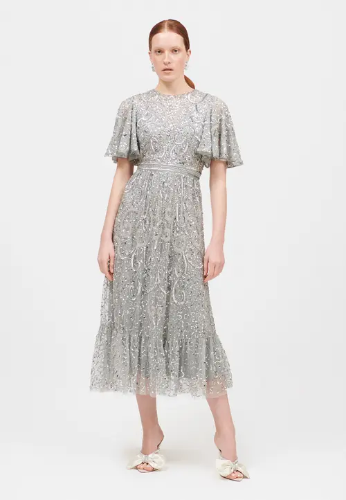 BEAUUT Embellished Sequin Beaded Midi Dress