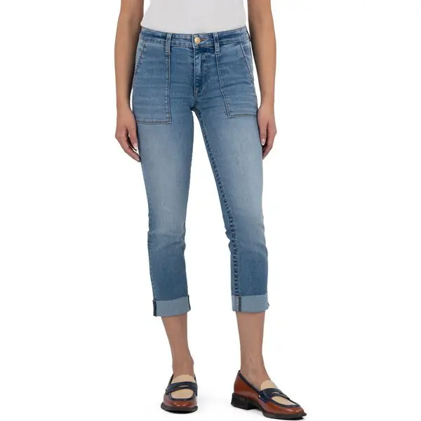 Kut From The Kloth Raw Hem Crop Straight Leg Utility Jeans