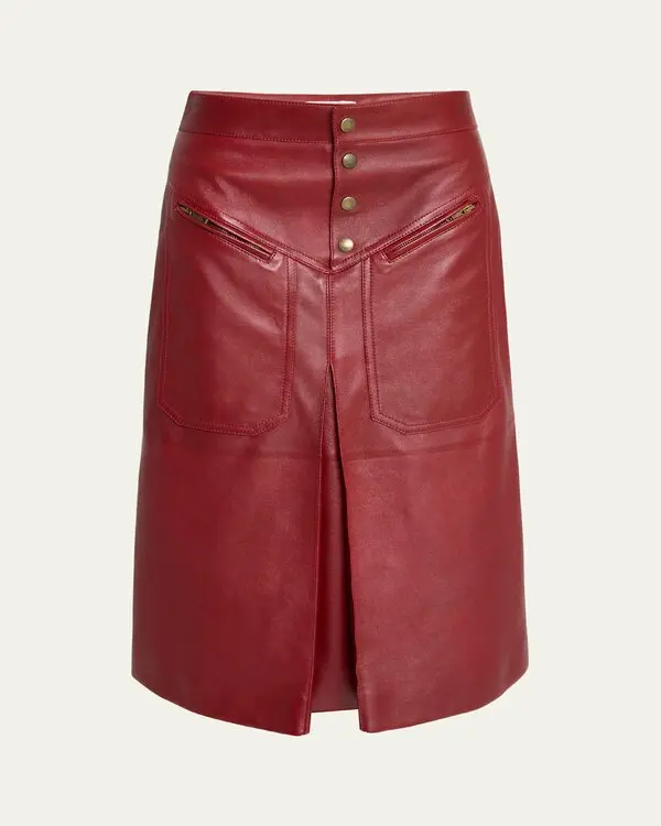 Chloé Slouch Leather Midi Skirt - Dark Ruby