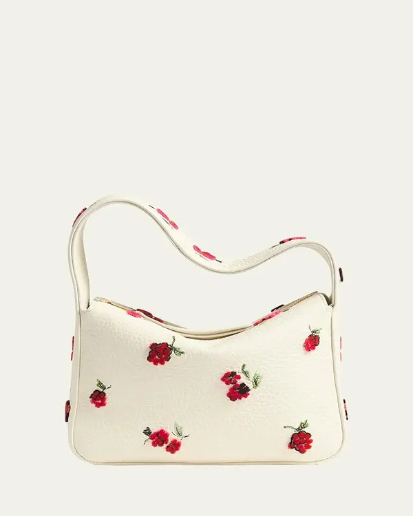 Khaite Elena Applique Leather Shoulder Bag - Raspberry Cream
