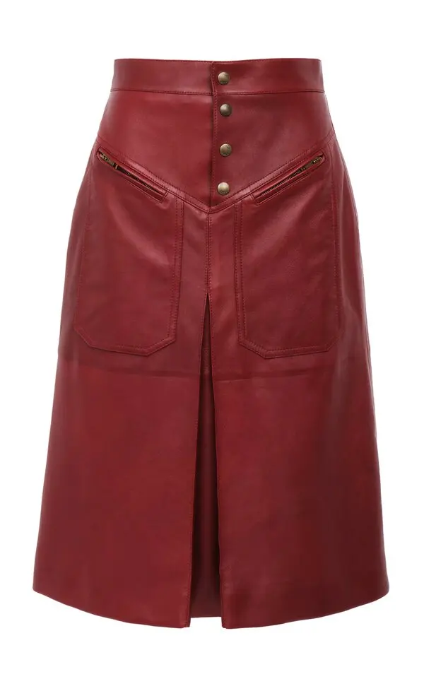 Chloé Lambskin A-line Midi Skirt - Burgundy