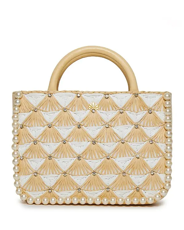 Lele Sadoughi Maya Crystal Fan Mini Raffia Tote