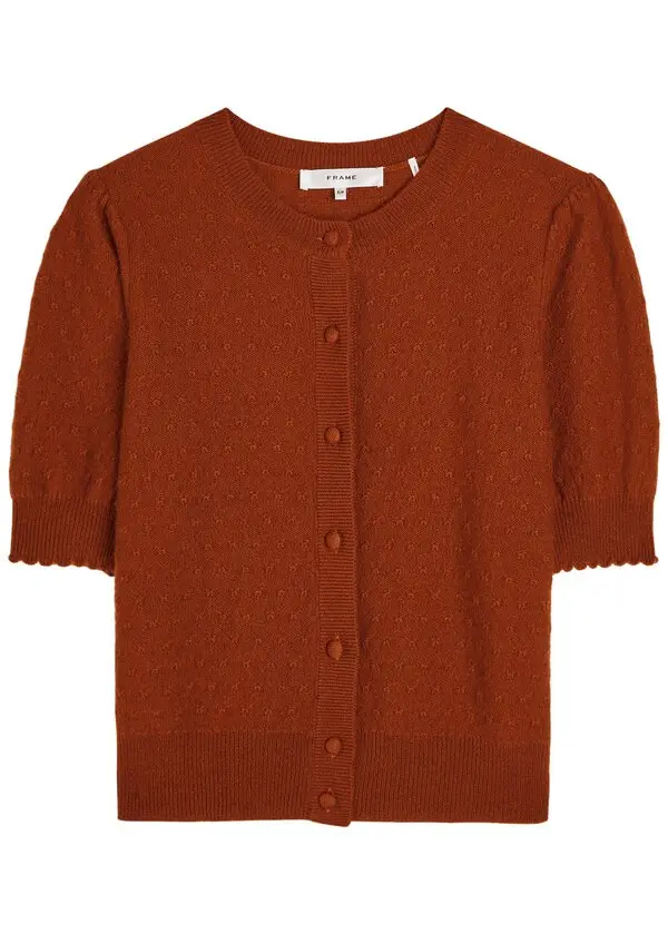 FRAME Pointelle Cashmere Cropped Cardigan - Orange