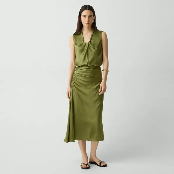 Theory Ruched A-line Midi Skirt - Avocado