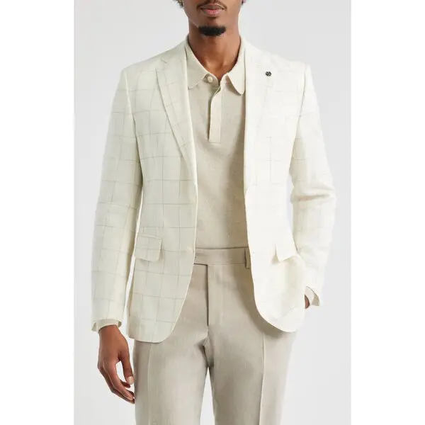 Hugo Boss Hutson Slim Fit Windowpane Check Linen Blend Sport Coat