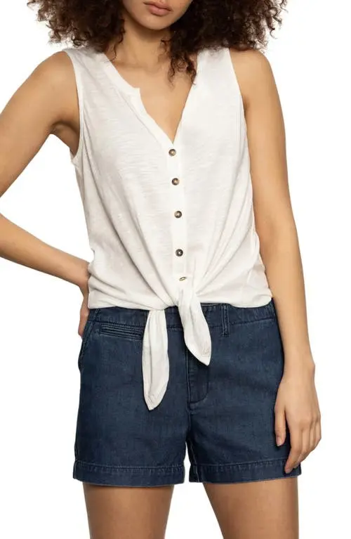 Sanctuary Tie Front Slub Jersey Button-up Tank - White